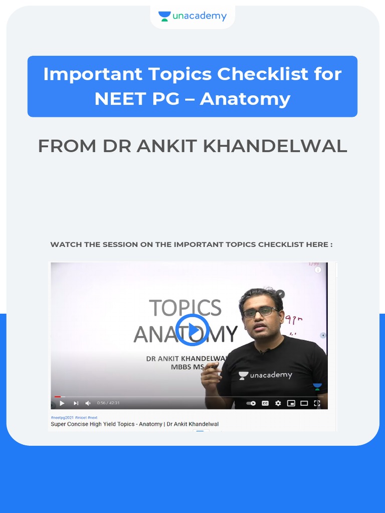 Important Topics Checklist For NEET PG - Anatomy: From DR Ankit Khandelwal | PDF | Abdomen | Anatomy