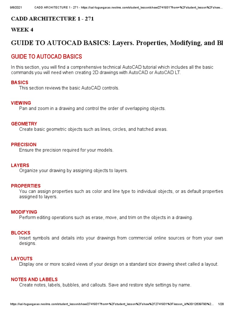WEEK 4 GUIDE To AUTOCAD BASICS Layers. Properties, Modifying, and Blocks | PDF | Auto Cad ...