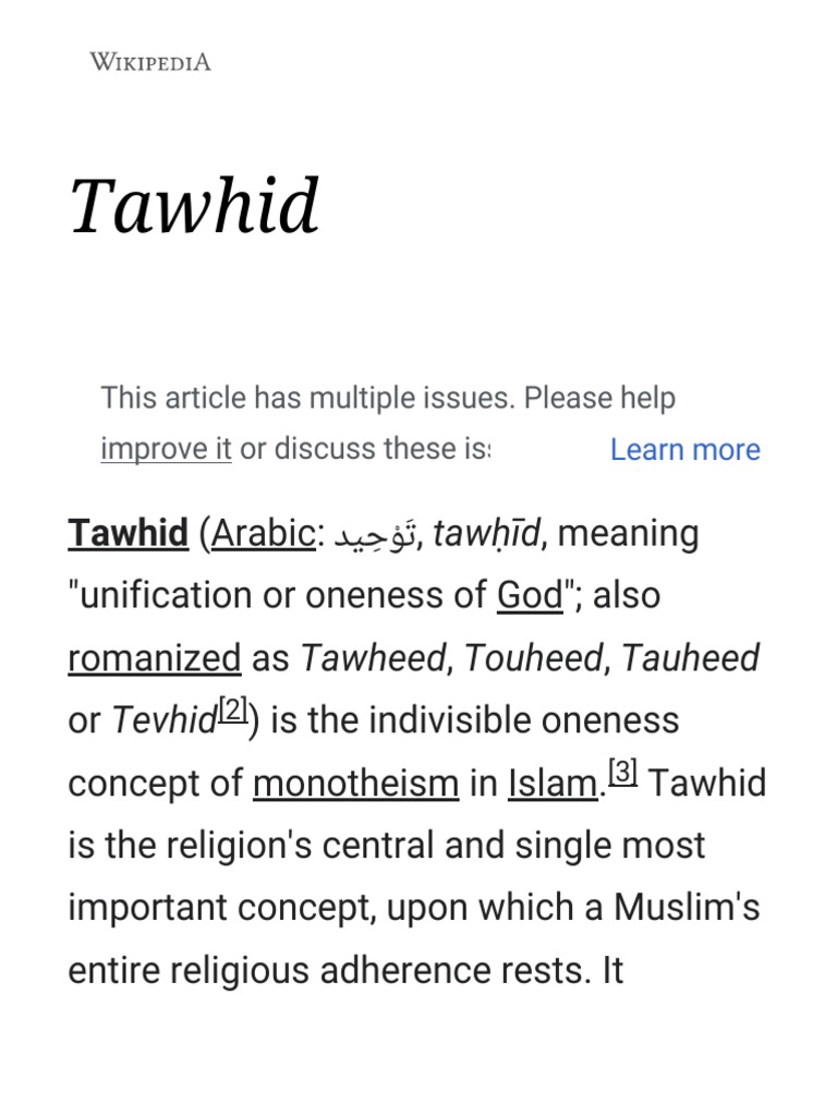 Tawhid - Wikipedia | PDF | Tawhid | God In Islam