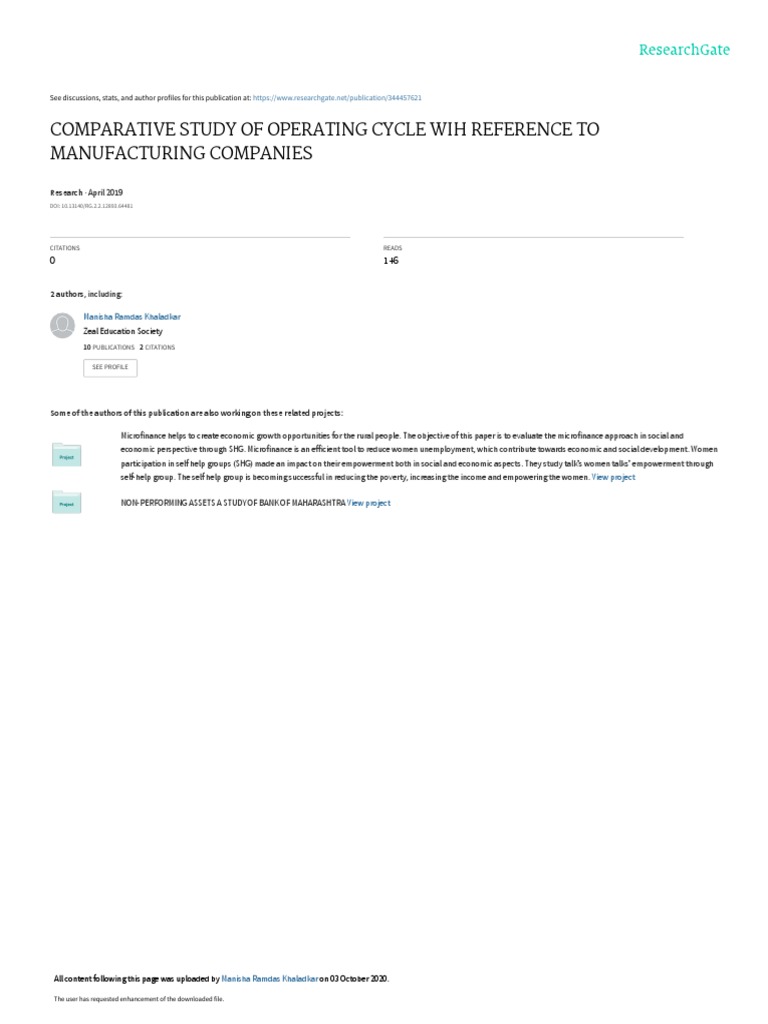 Operating Cycle Analysis in Manufacturing | PDF | Working Capital ...