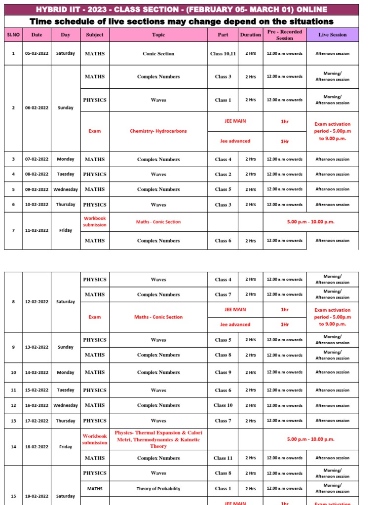 Iit Hybrid Schedule | PDF | Mathematics