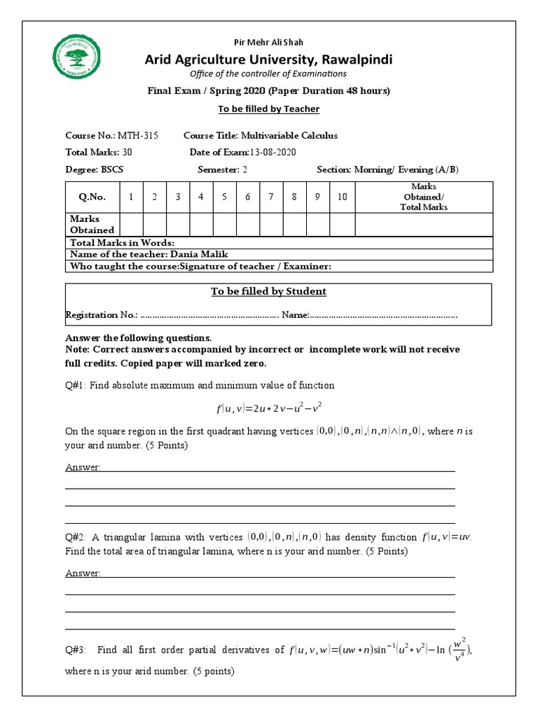 Arid Agriculture University, Rawalpindi | Download Free PDF ...