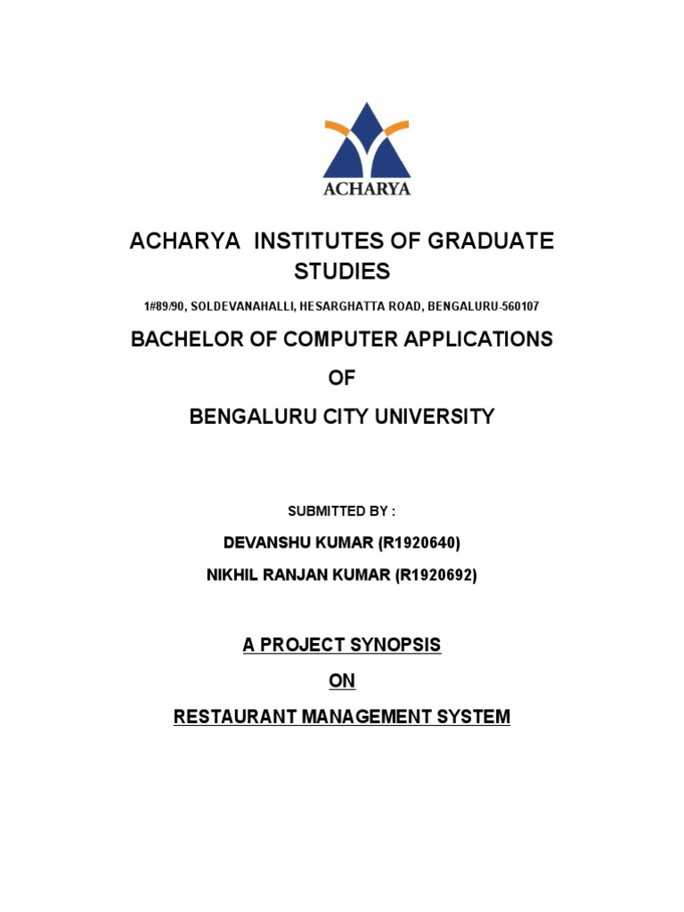 Restaurant Management System Synopsis | PDF | Menu (Computing ...