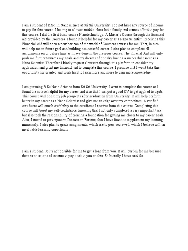 Financial Aid Application Answer of Coursera | PDF