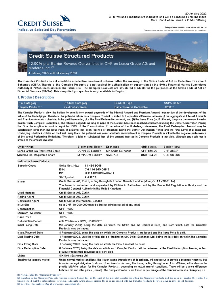 CH1149490489 Barrier Reverse Convertible Note | PDF | Taxes | Investing