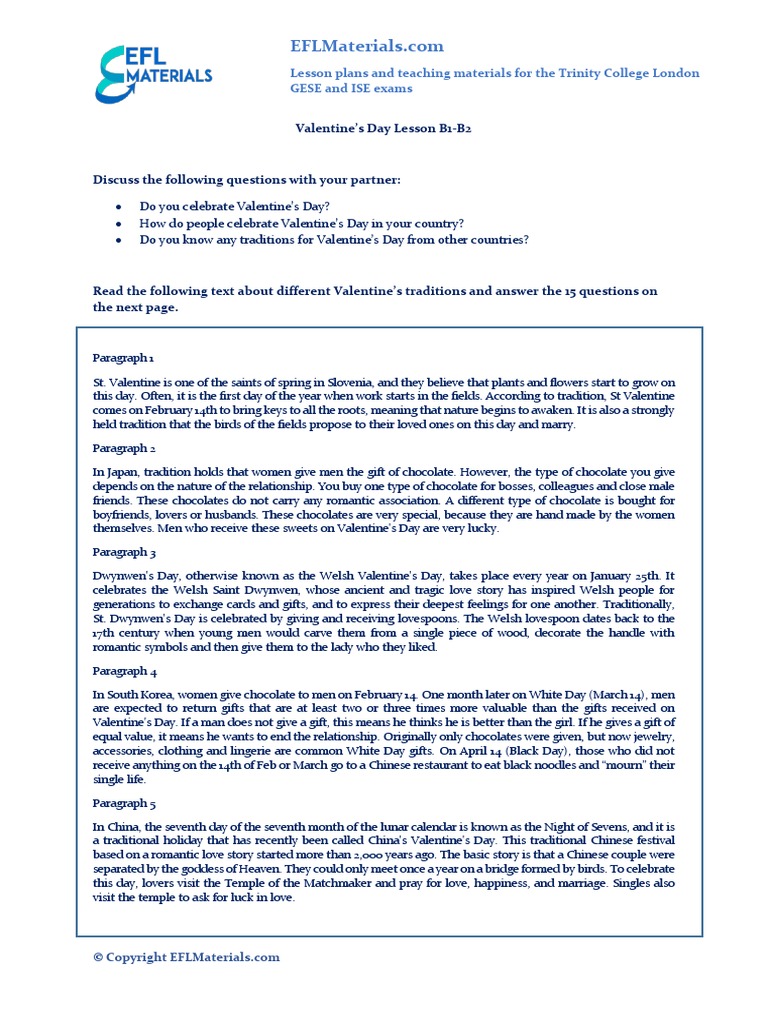 Valentines Day Lesson B1 B2 | PDF | Valentine's Day