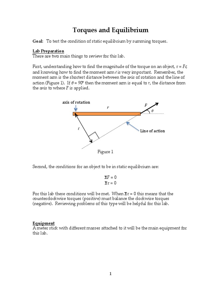 Lab 9 - Torque and Equilibrium | Download Free PDF | Torque | Rotation Around A Fixed Axis