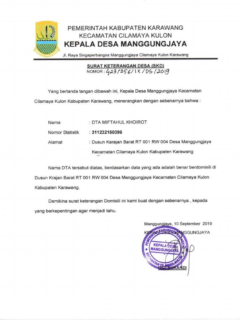 CONTOH Surat Domisili | PDF