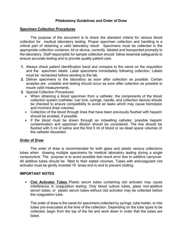 Phlebtomy Guidelines and Order of Draw | PDF | Syringe | Blood Plasma