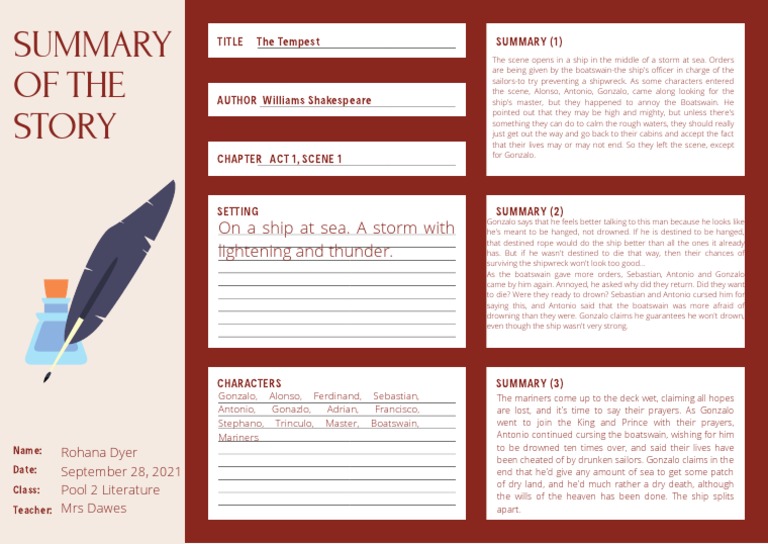 The Tempest Act 1 Scene 1 Summary | PDF | The Tempest