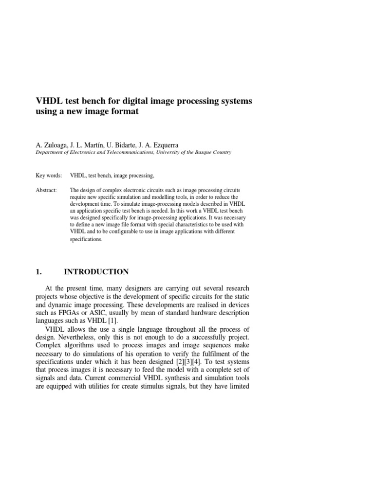 Vhdl Test Bench For Digital Image Processing Systems Pdf Vhdl Video