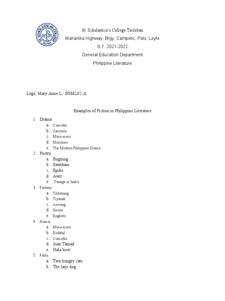 Philippine Fiction Examples and Genres | PDF | Poetry | Classics