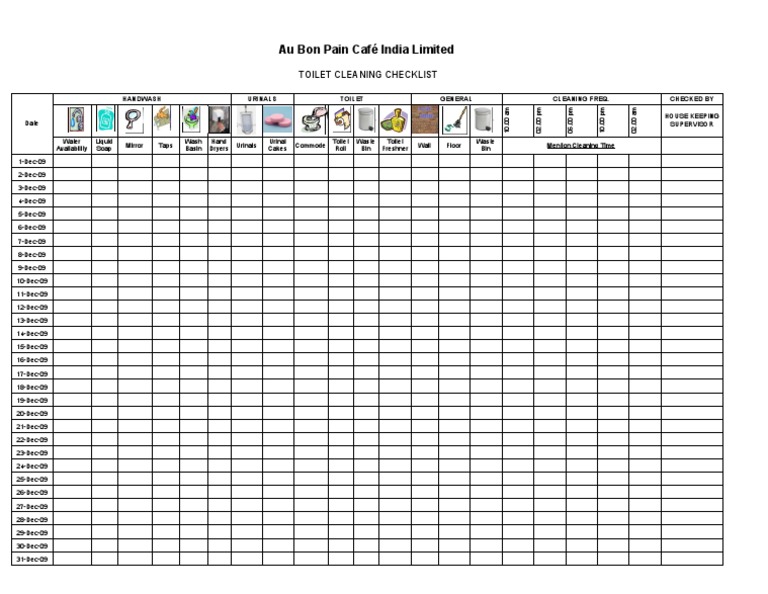Toilet Cleaning Checklist | PDF | Toilet | Prevention