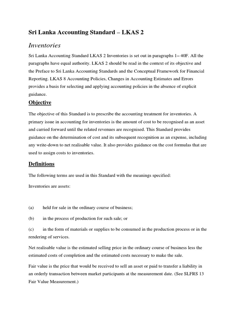 Sri Lankan Accounting Standard on Inventories (LKAS 2) and its ...
