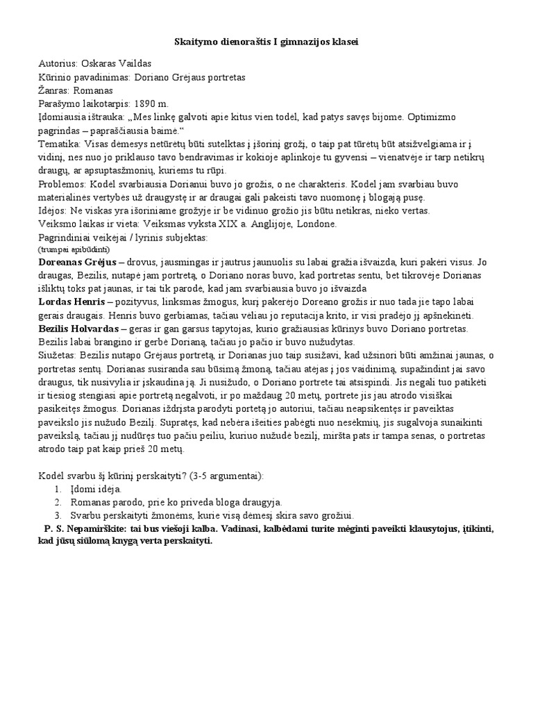 Knygos Doriano Grejaus Portretas Aprasymas | PDF