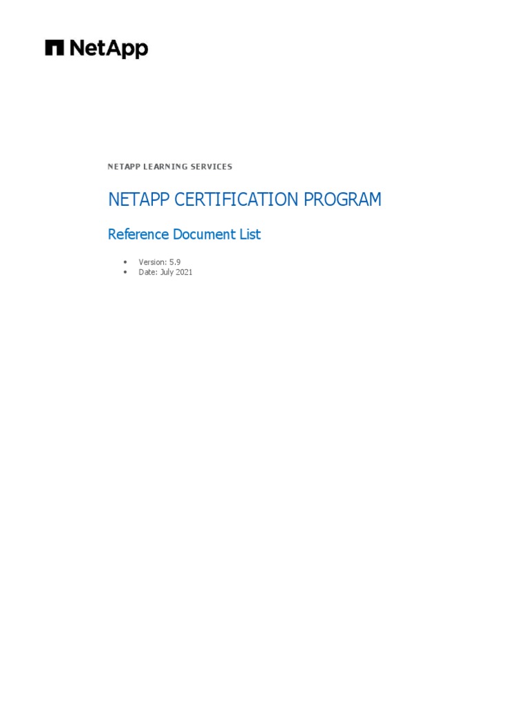 Netapp Certification Program: Reference Document List | PDF | Cloud ...