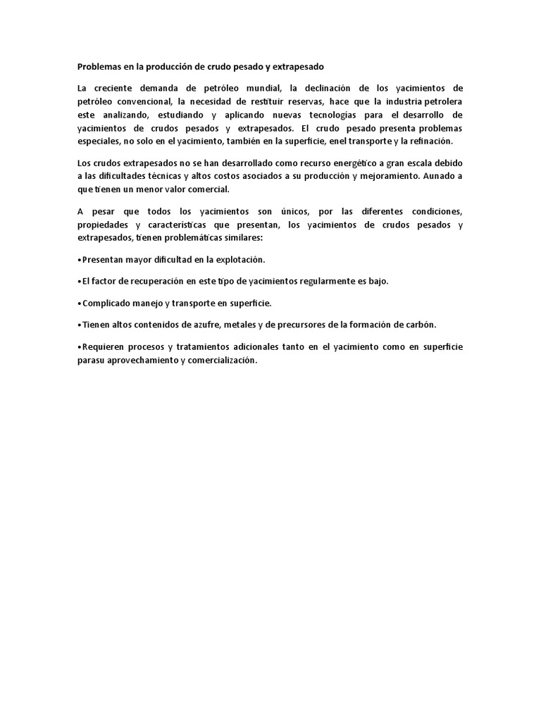 Retos en la producción de crudo extrapesado | PDF