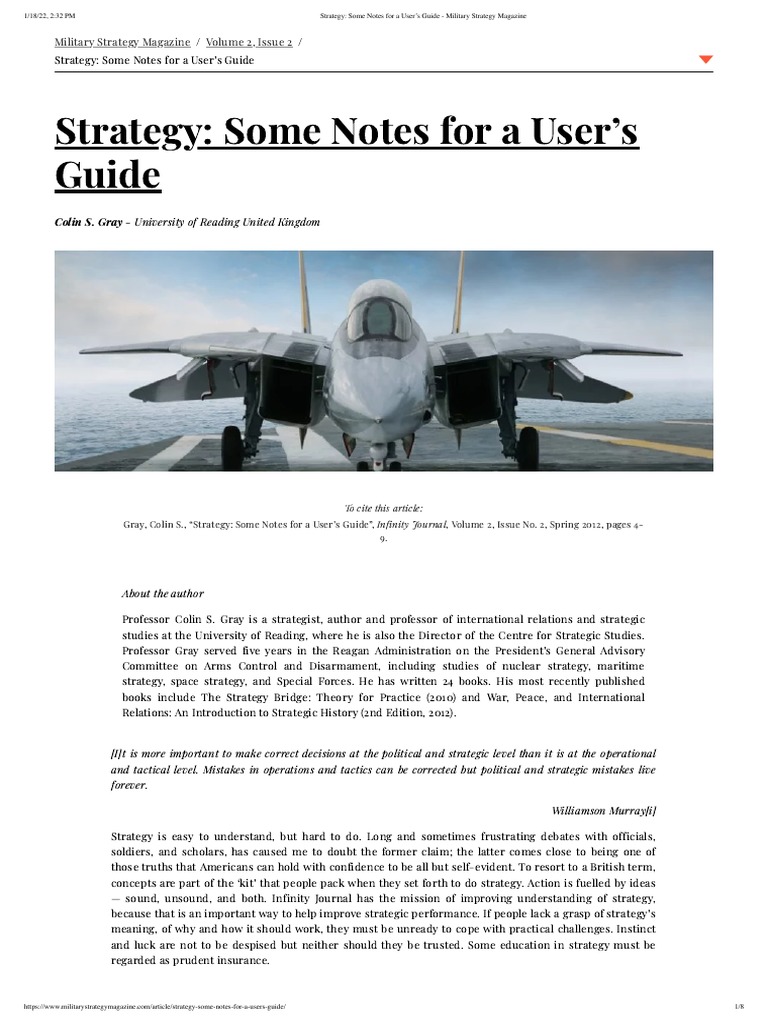 Strategy - Some Notes For A User's Guide - Military Strategy Magazine ...