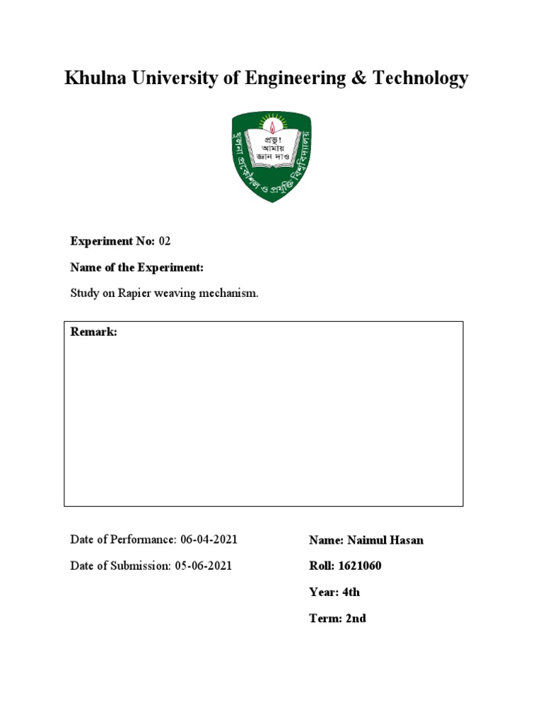 Study On Rapier Weaving Mechanism. | PDF | Loom | Weaving