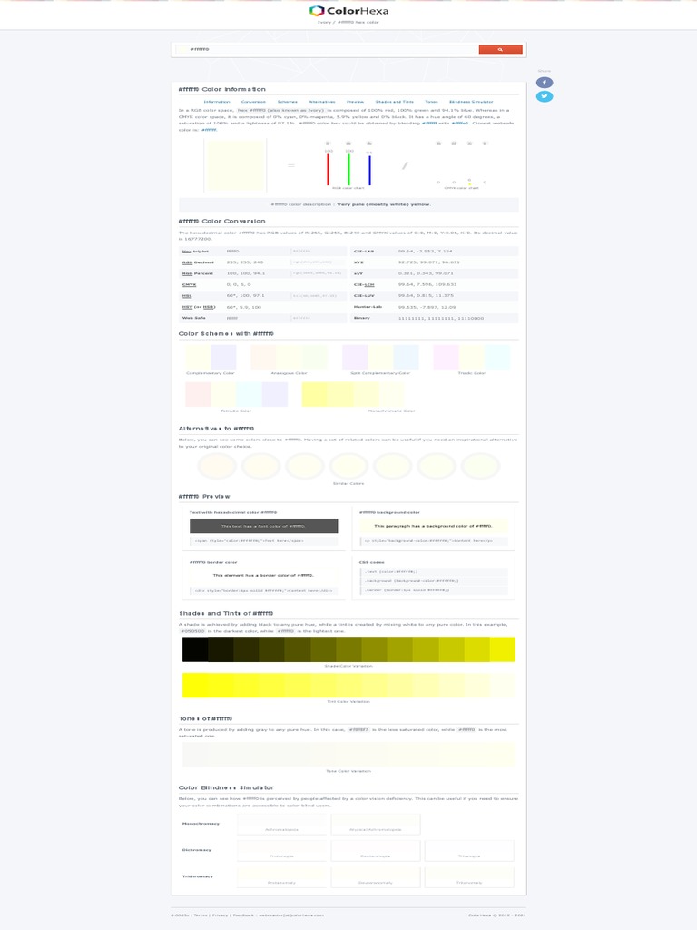 Ivory - #fffff0 Hex Color | PDF | Rgb Color Model | Computer Vision