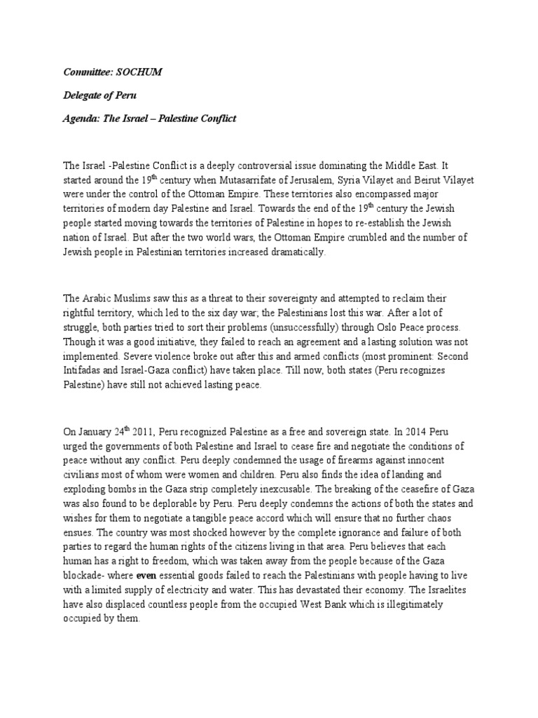 Delegate of Peru Position Paper | PDF | Mandatory Palestine | Israel