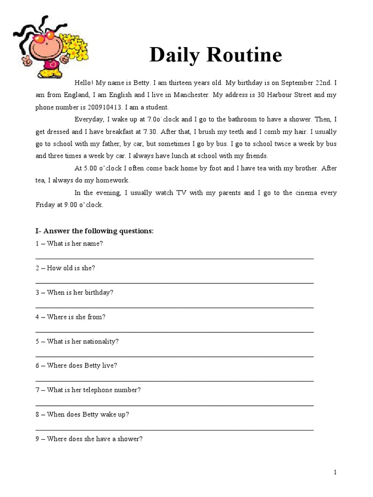 Daily Routine: I-Answer The Following Questions | PDF