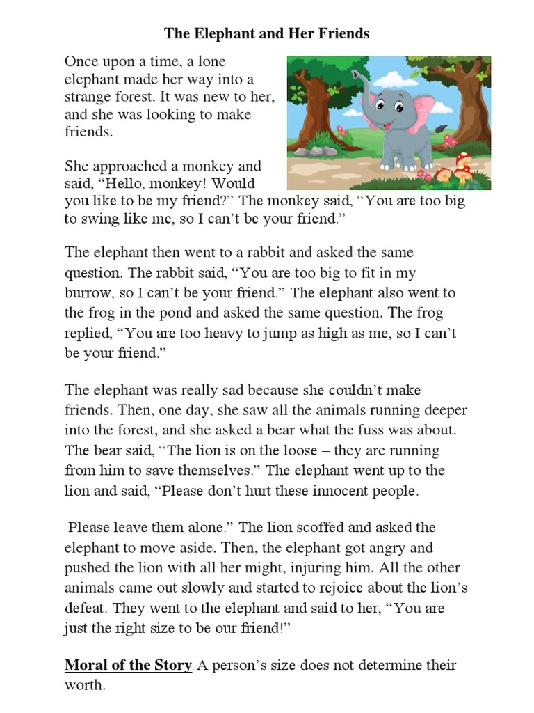 Story The Elephant and Her Friend | PDF