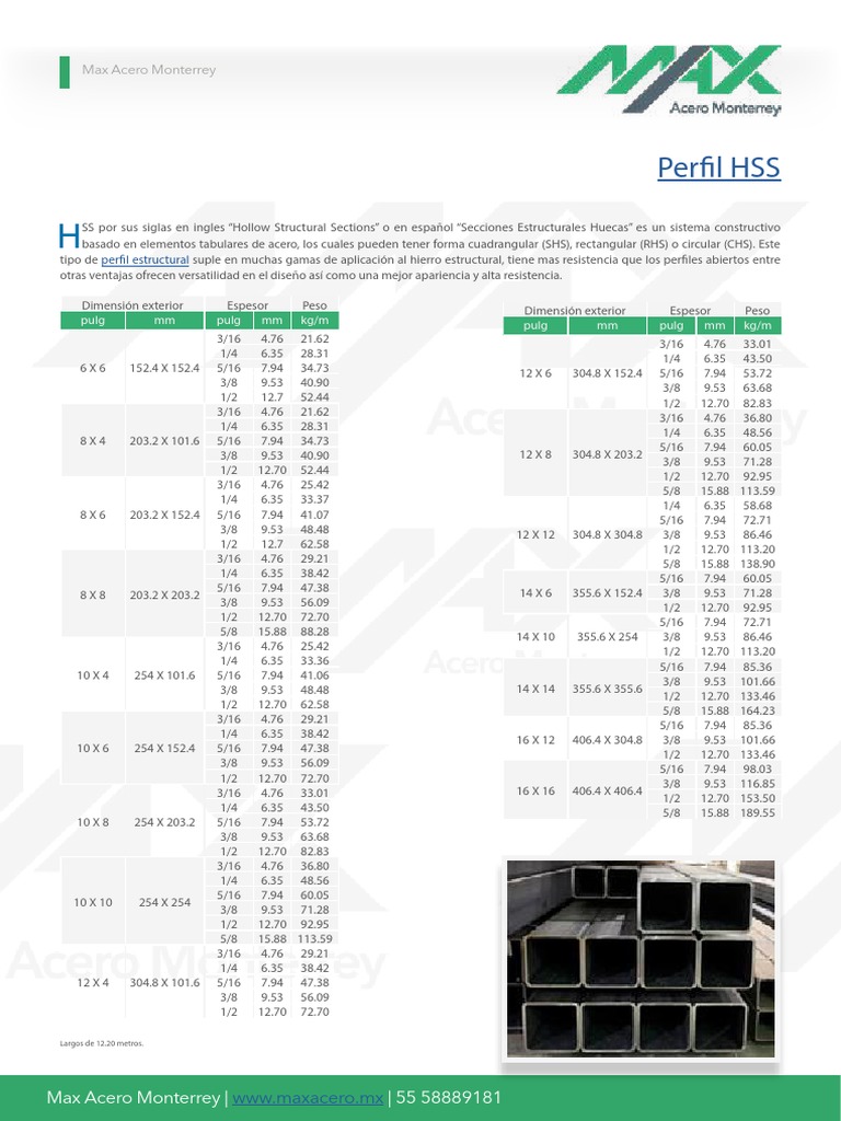 Ficha Tecnica Max Acero Perfil HSS | PDF | Materiales de construcción ...