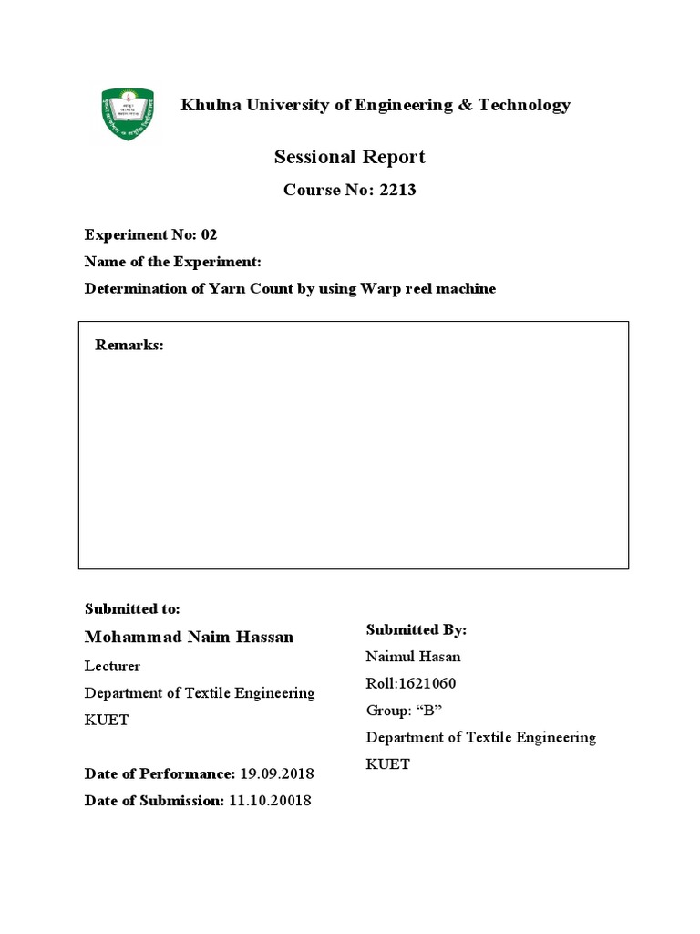 Determination of Yarn Count by Using Warp Reel Machine | PDF | Yarn ...
