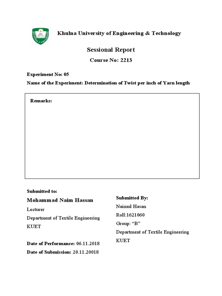 Determination of Twist Per Inch of Yarn Length | Download Free PDF ...