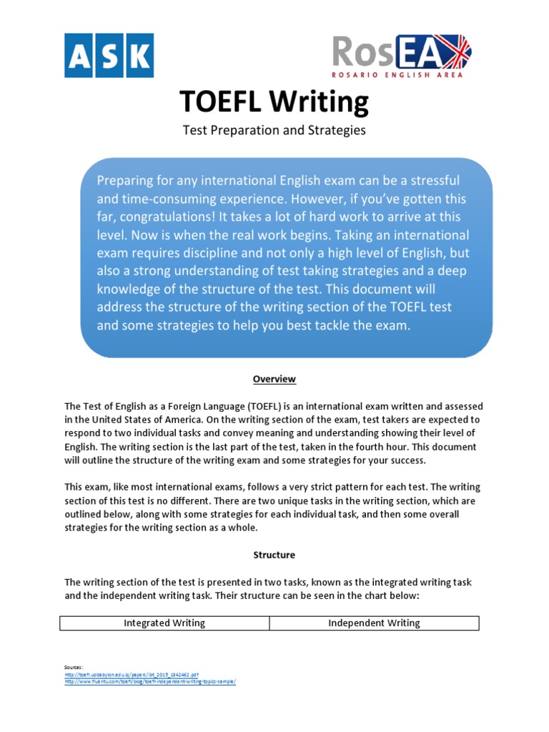 TOEFL Writing: Test Preparation and Strategies | PDF | Test Of English ...
