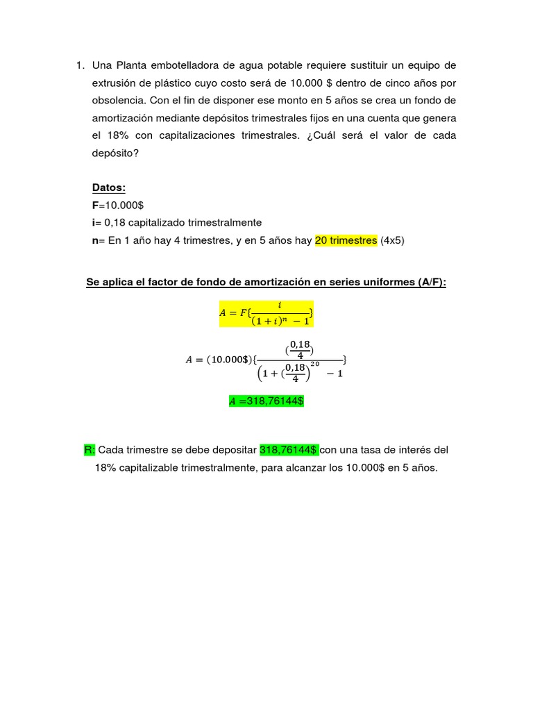 Problemas Resueltos de Factor de Fondo de Amortización en Series Uniformes A-F y Valor Presente ...