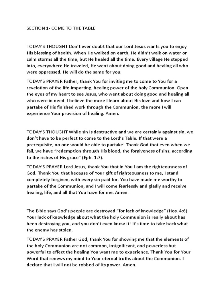 Section 1-Come To The Table | PDF | Eucharist | Prayer