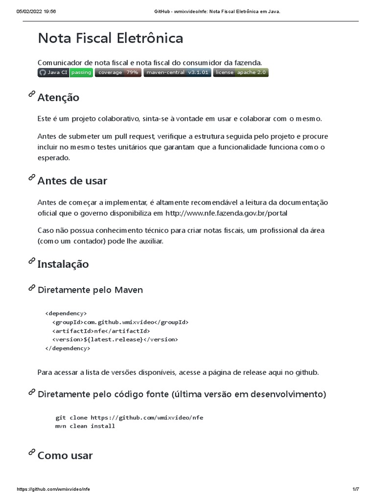 GitHub - Wmixvideo - Nfe - Nota Fiscal Eletrônica em Java | PDF | Recibo | Java (linguagem de ...