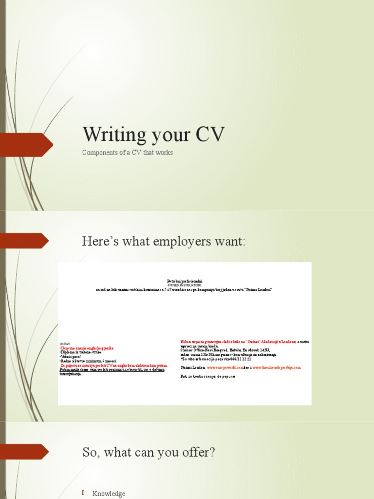 Writing Your CV: Components of A CV That Works | PDF