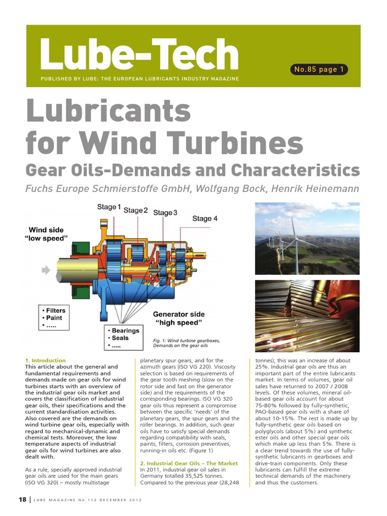 Lube-Tech: Lubricants For Wind Turbines | PDF | Gear | Lubricant