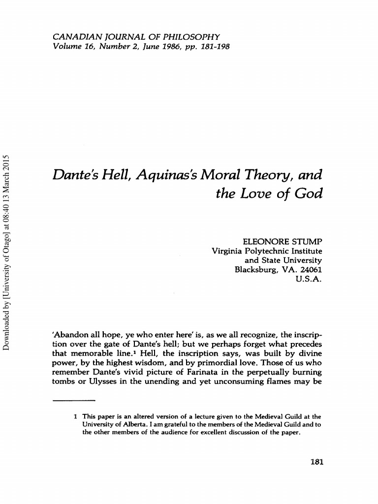 Stump E. - Dante's Hell, Aquinas's Moral Theory, and Love of God ...