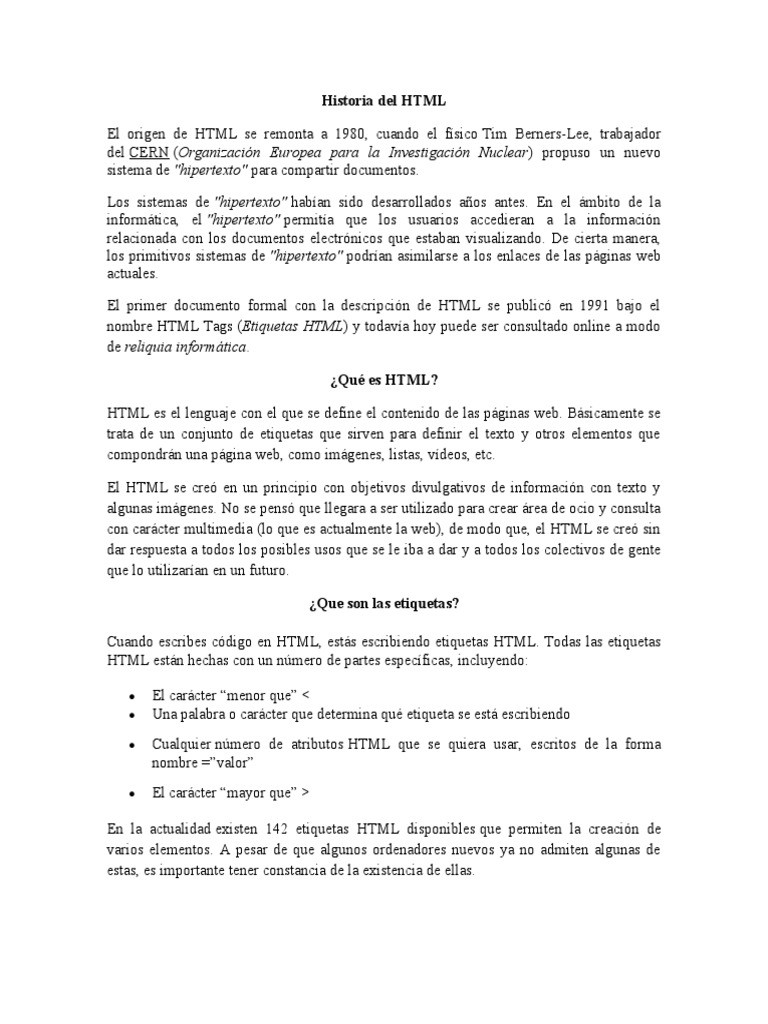 Historia Del HTML | PDF | HTML | Red mundial