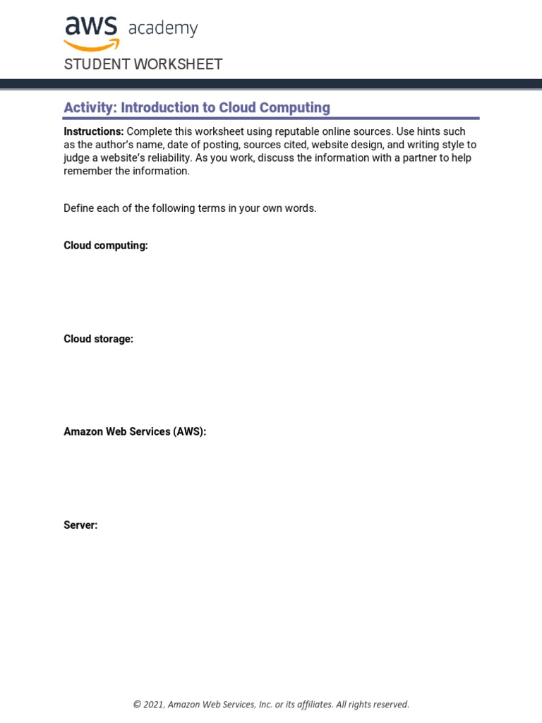 AICv1 EN Worksheet S01M01 IntroCloudComputing | PDF