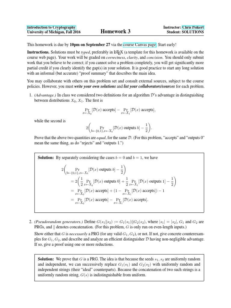Homework 3: Introduction To Cryptography University of Michigan, Fall ...