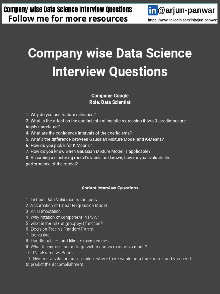 Company Wise Data Science Interview Questions | PDF | Machine Learning ...