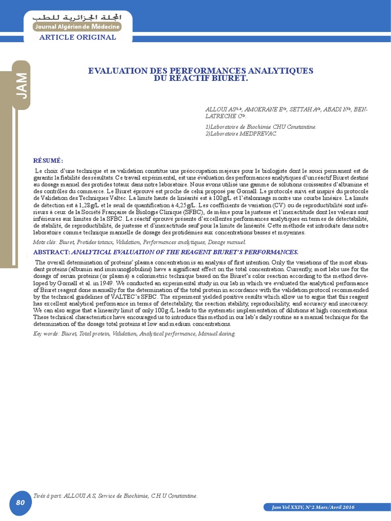 Évaluation du réactif Biuret en biochimie | PDF | L'absorbance ...