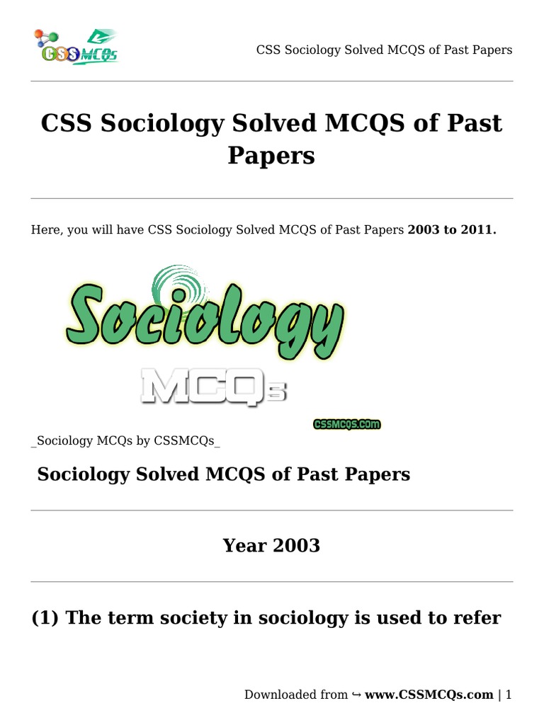 CSS Sociology Solved MCQs 2003-2011 | PDF | Sociology | System