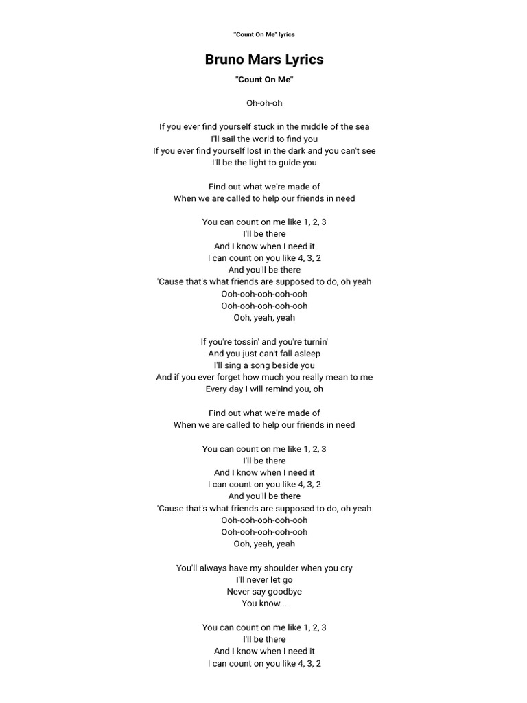 Bruno Mars - Count On Me Lyrics | PDF