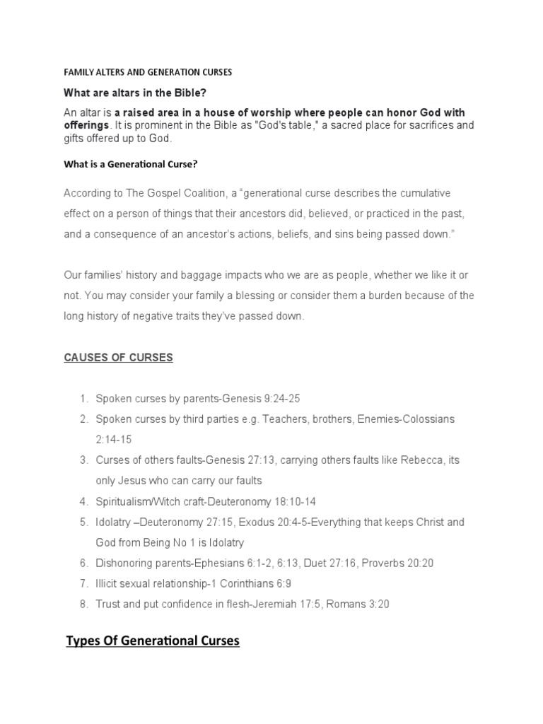 Family Alters and Generation Curses | PDF | Religious Belief And ...
