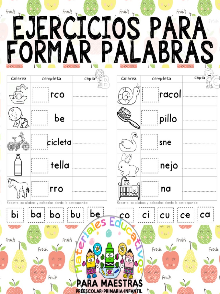 Cuaderno de Ejercicios para Completar Palabras Por Materiales ...