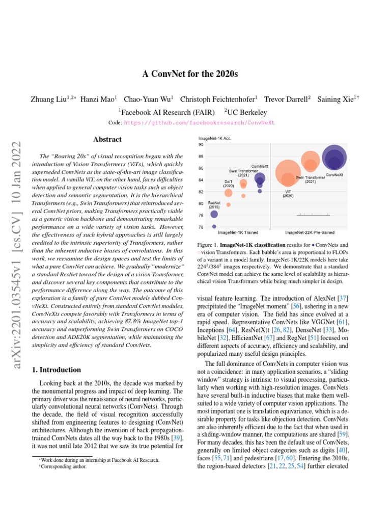 A ConvNet For The 2020s - FaceBook - Zhuang Liu, Hanzi Mao, Chao-Yuan ...