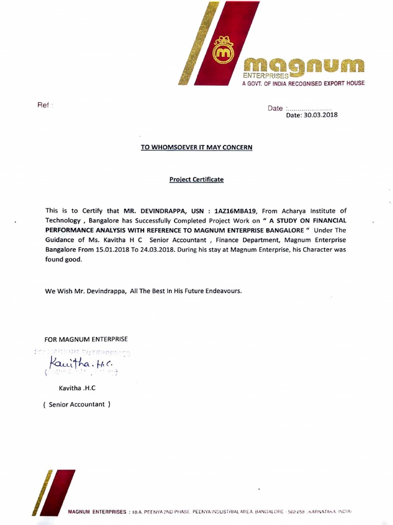 A Study On Financial Performance Analysis at Magnum Enterprise ...