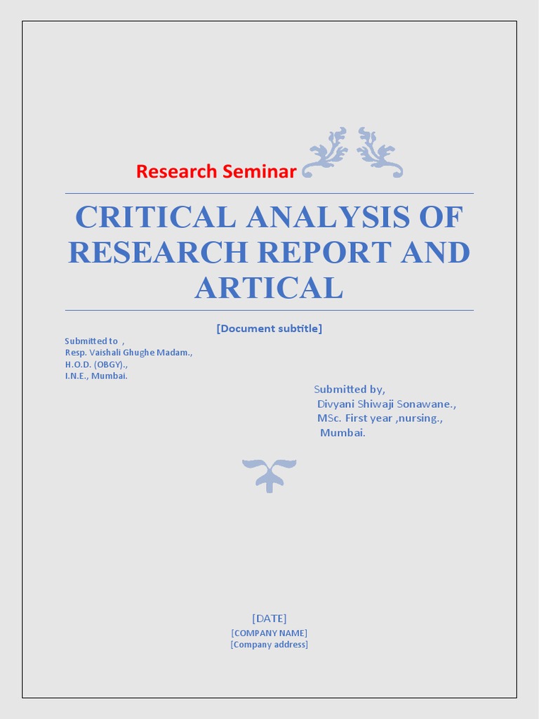 Critical Analysis of Research Report and Artical | Download Free PDF ...