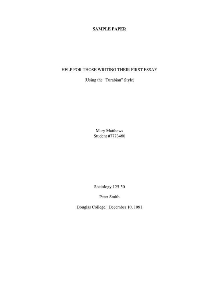 Help For Those Writing Their First Essay (Using The "Turabian" Style ...
